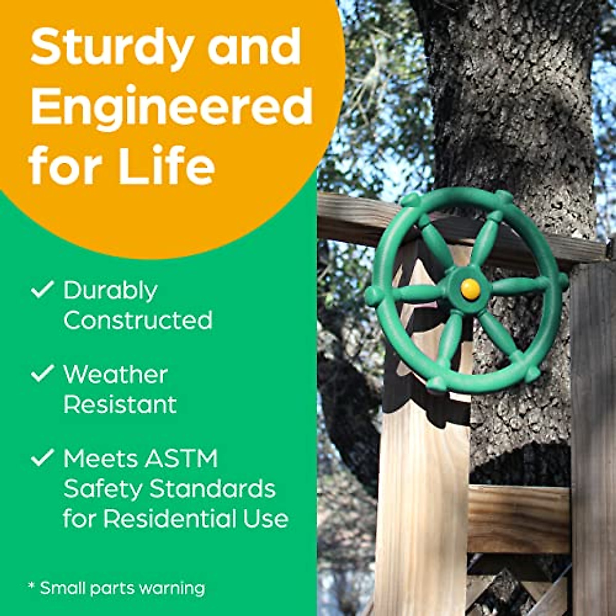 Jungle Gym Kingdom Playground Accessories - Pirate Ship Wheel for Kids Outdoor Playhouse, Treehouse, Backyard Playset Or Swingset - Wooden Attachments Parts (Green)