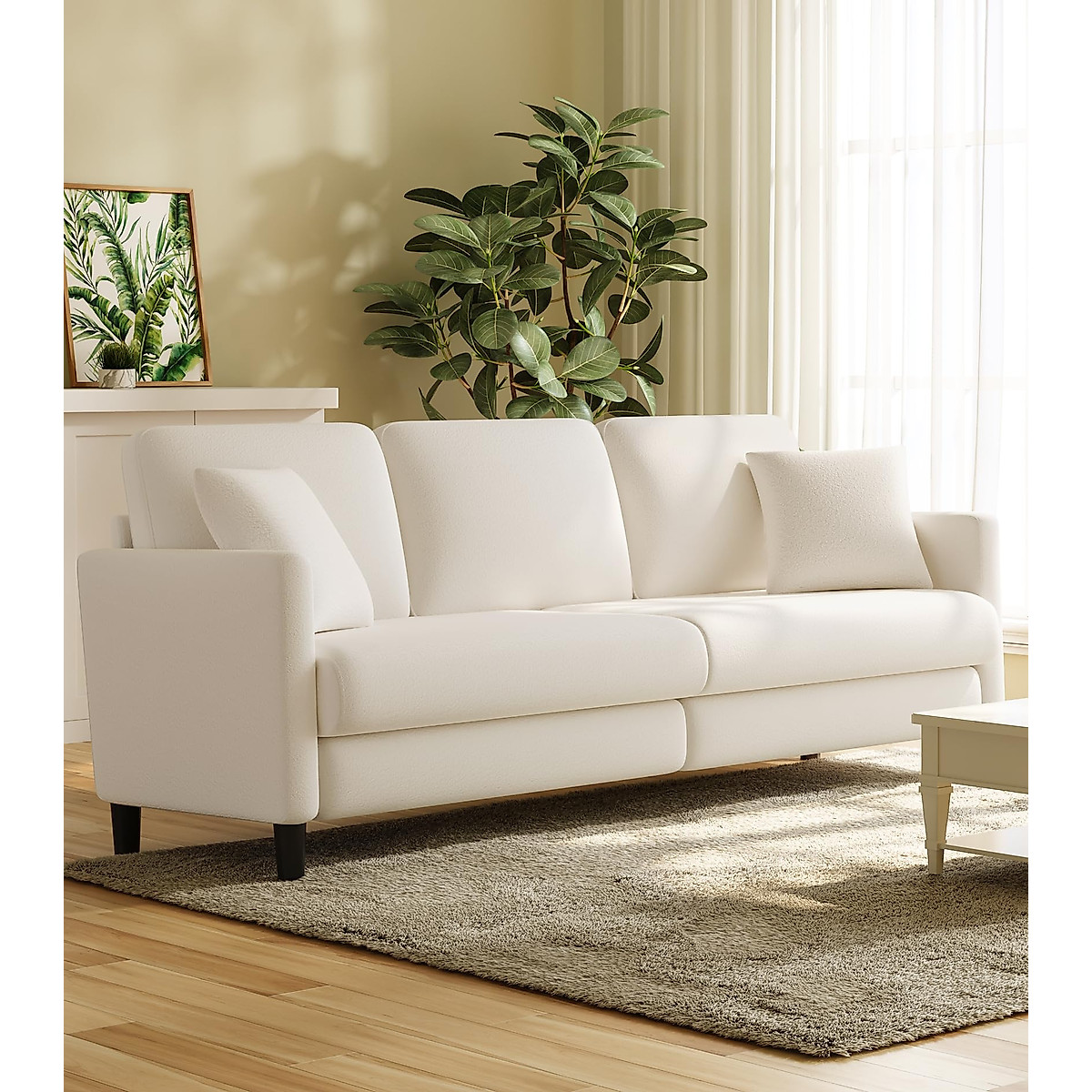 Welzona 83" Sofas for Living Room, Comfy Love Seat Couches, Teddy Fleece Loveseat Sofa, Tool-Free Setup Couches for Living Room, All-Wood Sofa Couch, Small Couch 2 Pillow Included, Beige