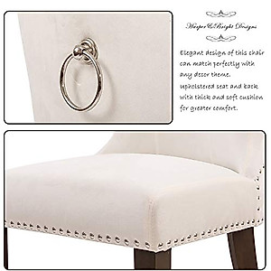 LZ LEISURE ZONE Dining Chairs Set of 6, Cream Upholstered Accent Chair Button Tufted Armless Chair with Nailhead Trim and Back Ring Pull