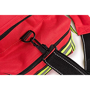 Scherber First Responder Fully-Stocked Professional Essentials EMT/EMS Trauma Kit | HSA/FSA Approved | Reflective Bag w/8 Zippered Pockets & Compartments & 200+ First Aid Supplies - Red