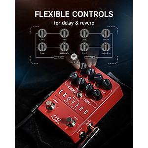 FLAMMA FS22 Stereo Delay & Reverb Combo Effects Pedal Ambient Guitar Pedal with 3 Pairs Combo Effects Reverse Delay Shimmer Reverb Tap Tempo Freeze Trail On Function