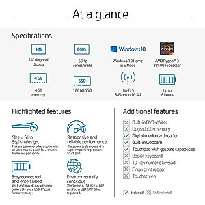 Newest HP 14" HD Laptop for Business and Student, AMD Ryzen3 3250U (up to 3.5 GHz), 16GB RAM, 1TB SSD, Ethernet, USB-A&C, Webcam, WiFi, Bluetooth, HDMI, Fast Charge, Win10 S, w/Ghost Manta Accessories
