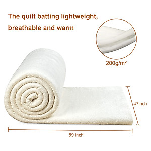 PLANTIONAL Grinding Natural Cotton Quilt Batting: 47-Inch x 59-Inch Light Weight Purely Natural All Season Quilt Batting for Quilts, Craft and Wearable Arts