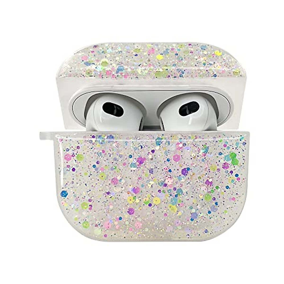 Case Cover Compatible with AirPods 3rd Generation 2021 Protective Case ARBLEL [epoxy Resin Glitter Shell Case] for Airpods 3 Women Girls Cute Twinkle Case,with Keychain (case Clear white-02)