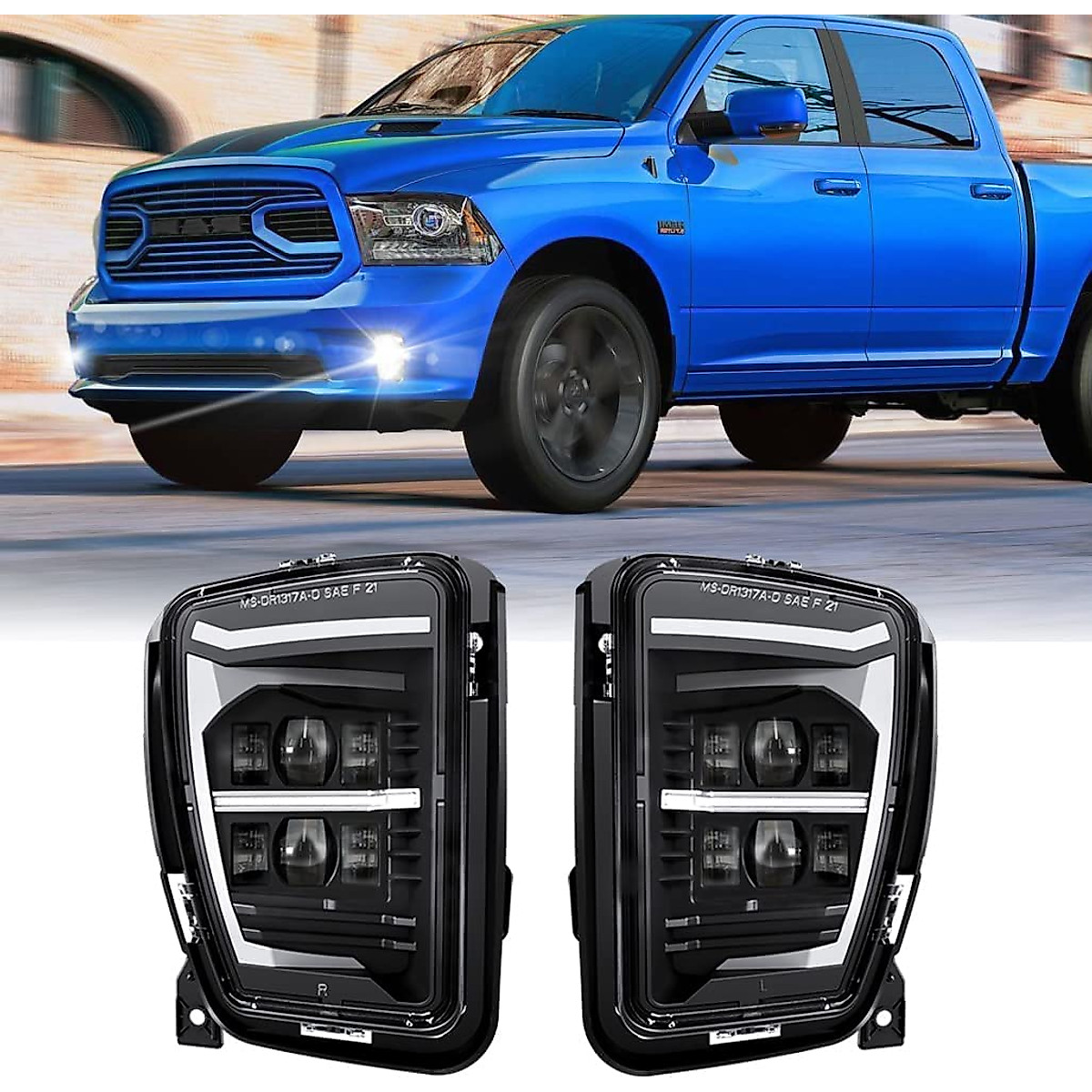 Z-OFFROAD LED Fog Lights w/White DRL Compatible with 2013-2018 Dodge Ram 1500 Bumper Driving Lamps Replacement Assembly Kit - Black