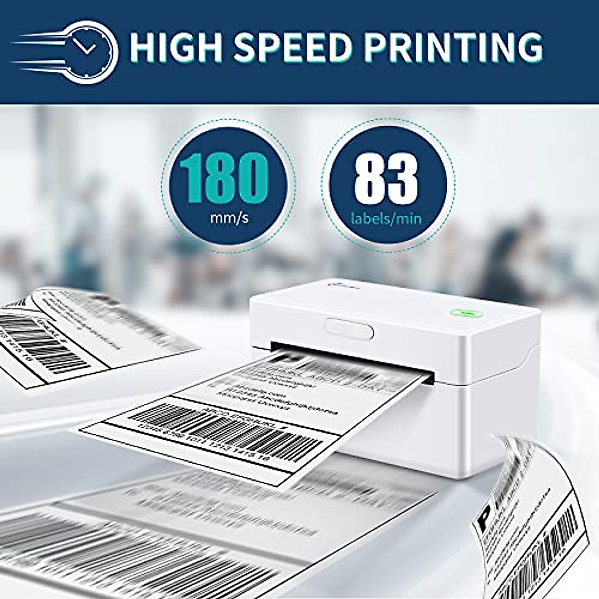 Label Printer - 180mm/s Wireless Shipping Label Printer, 4×6 Commercial Direct Thermal Label Printer for Shipping Packages, Label Maker, Compatible with USPS, UPS, Support BT (Contact CS for Driver)