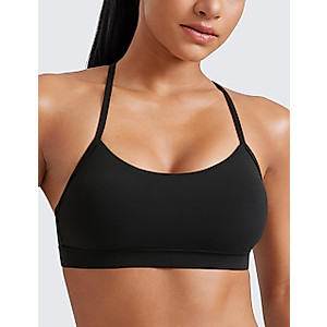 CRZ YOGA Butterluxe Womens Y Back Sports Bra - Padded Racerback Low Impact Spaghetti Thin Strap Workout Yoga Top Black Medium