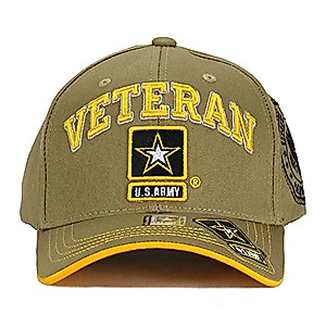 US Army Veteran Hat Army Military Official Licensed Adjustable Baseball Cap (Khaki Beige - Star Brim)