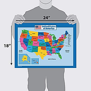 3 Pack - USA & World Map for Kids + Learning to Tell Time Poster Set (LAMINATED, 18" x 24")