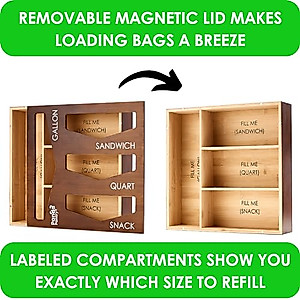 Panda Pantry Storage Bag Organizer with Magnetic Lid | Bamboo Kitchen Drawer Organizer and Bag Storage | Space-Saving Kitchen Drawer Organization | 12.5" x 12" x 3.25"