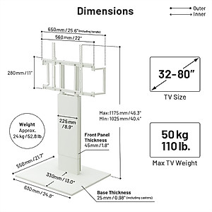 WALL V5 Low Type | Japanese Rolling Portable Free-Standing 32-80 Inch Universal TV Stand with Concealed Caster Wheels | Satin White