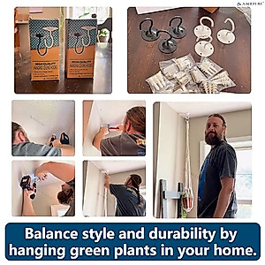 NACETURE Ceiling Hooks for Hanging Plants 3 Pack - Plant Hanger Indoor Hanging Hooks Metal Plant Bracket Iron Lanterns Hangers for Wind Chimes, Planters (Round White 3 Pack) (White, 3 Pack)