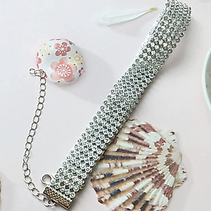 Faruodis Rhinestone Choker Necklace Wide Crystal Choker Necklace 5Row-8Row Diamond Collar Jewelry Silver Plated for Women (5 Row)