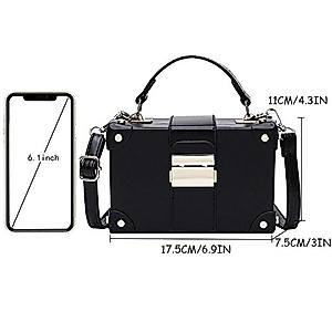 Van Caro Women Evening Clutch Bag,PU Leather Square Box Shoulder Handbag for Wedding Party Tote Purse Black