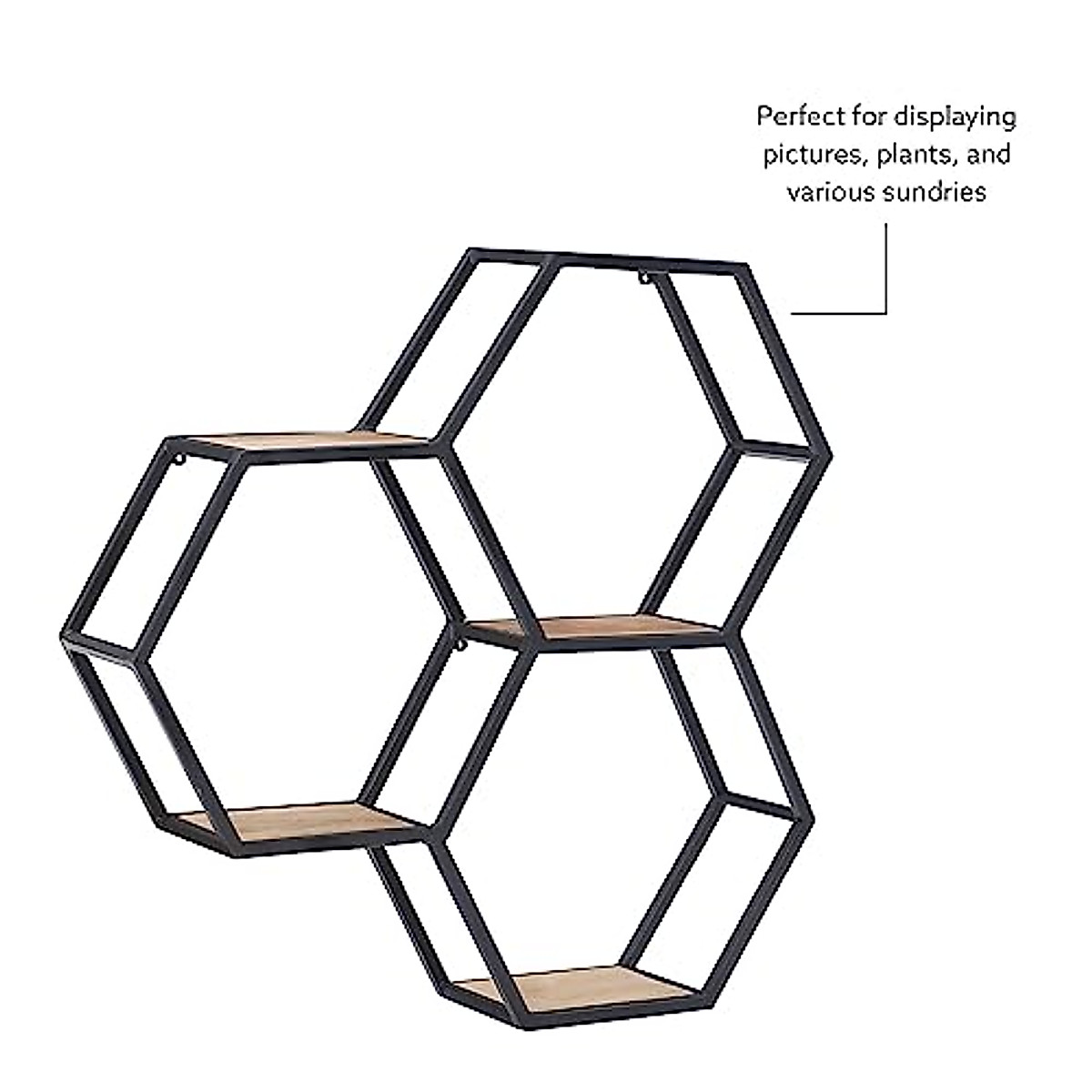 Powell Dealya Black Metal Honeycomb Wall Shelves with Wood Bottoms