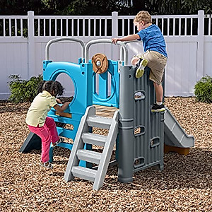 Step2 Scout & Slide Climber Toddler Playset – Toddler Play Gym with Elevated Kids Playhouse, Kids Slide, Two Climbing Walls, Steering Wheel, and Metal Bars – Dimensions 72.5" x 70" x 55.75"