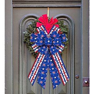 Hying Large Memorial Day Bows for Wreath, Patriotic Wreath Bows American Stars Bows Red Blue Stripe Burlap Bows 4th of July Tree Topper Bows for Front Door Christmas Memorial Day Decorations