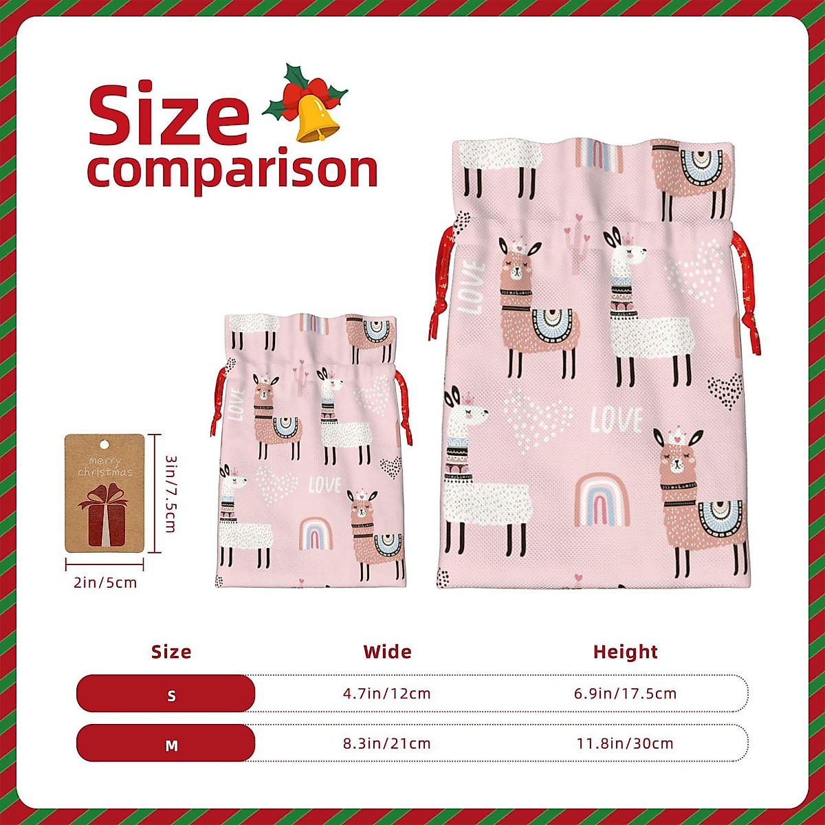 PAILON Cute Cartoon Llama Princess Christmas Gift Bags Cloth Small Gift Bags Portable Drawstring Christmas Gift Bags Reusable Christmas Gift Bag Xmas Gift Bags for Holiday Party Favor Bags