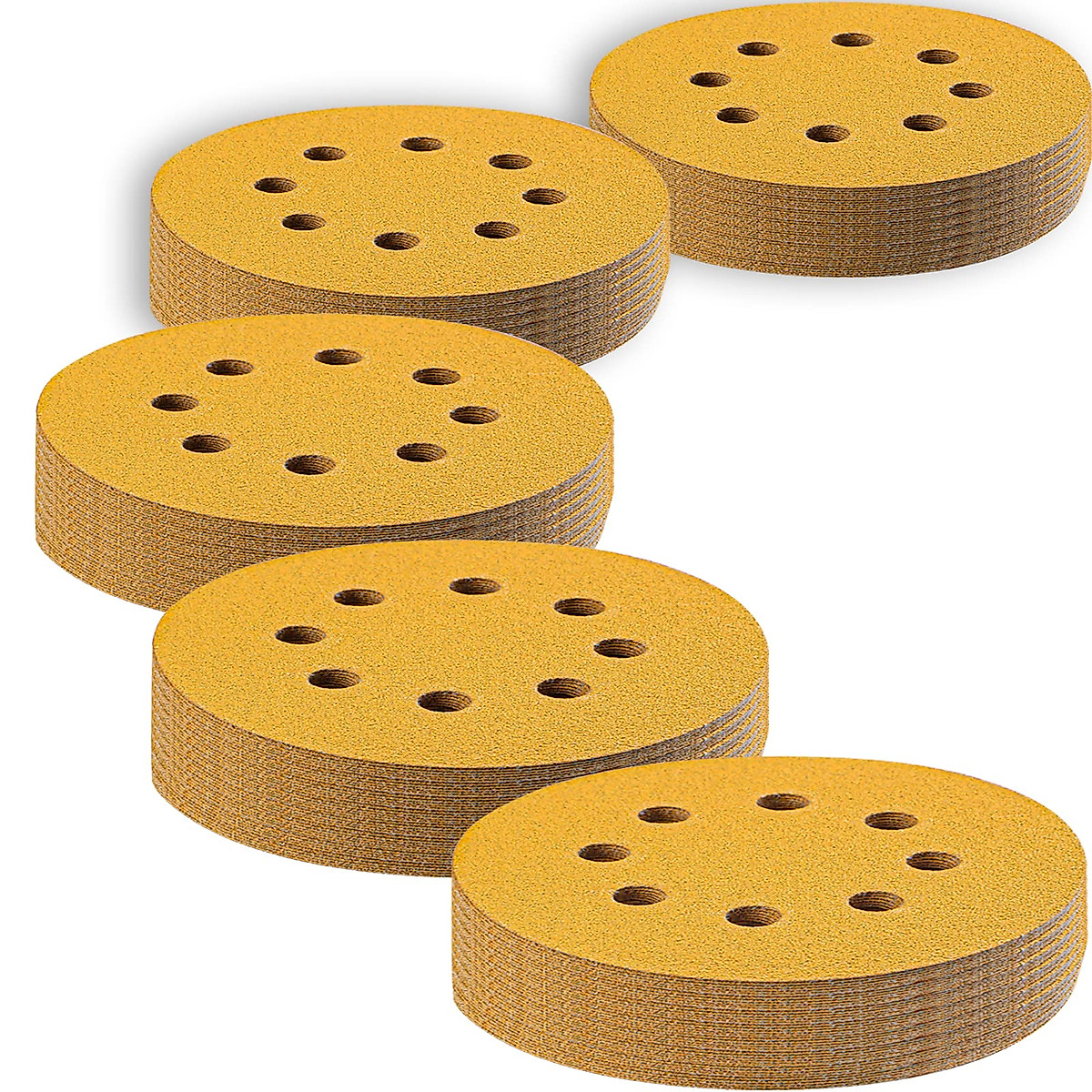 Spmarkt Dustless Sanding Discs 5-Inch 8-Hole, Anti-Shedding Hook and Loop Orbital Sander Pads, 60/80/ 120/180/ 240/320/ 400/600 Grits Sand Paper Discs for Random Orbital Sander, 120-PCS