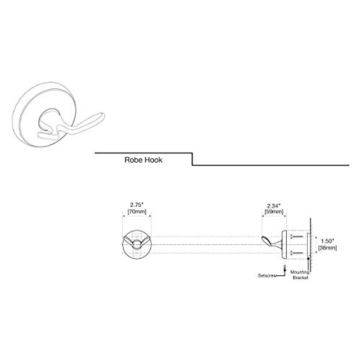 Gatco 5076MX Desinger II Robe Hook, Matte Black/Wall Mounted Double Robe and Towel Hook for Bathroom