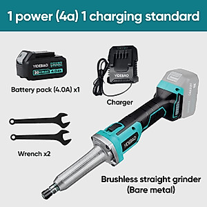 YIDEBAO 20V Max Die Grinder Heavy Duty Straight Grinder Tool Set with 4.0Ah Battery Charger and Wrench