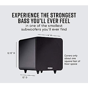 Polk Audio PSW111 8" Powered Subwoofer - Power Port Technology | Up to 300 Watt Amp | Big Bass in Compact Size | Easy Setup with Home Theater Systems Black