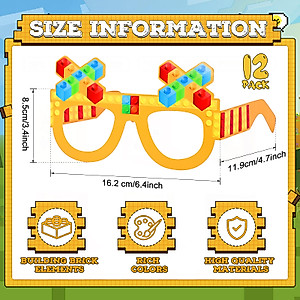 Fiada 12 Pcs Building Bricks Party Favors Paper Glasses Building Block Glasses Frames Photo Booth Props for Kids Toddlers Theme Party Supplies Favors