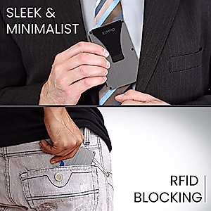 Bemmo Slim minimalist Credit Card wallet with Money Clip aluminum metal holder RFID Blocking carbon fiber, Great Gift Idea (Brushed Steel)