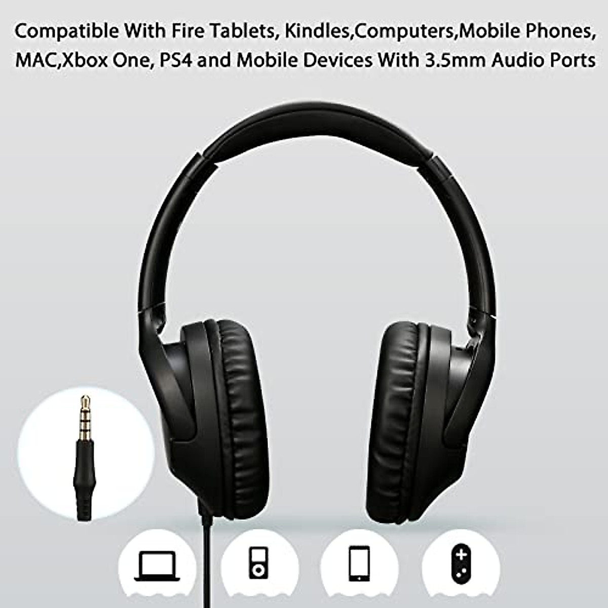 noot products A319 Over The Ear Wired Headphones with Volume Control, Microphone, Adjustable Headband and 3.5mm Audiojack Headphones for School (Black)