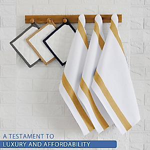 Kitchen Towels | Cotton Dish Towels for Drying Dishes| Absorbent Kitchen Dish Towels, Dishcloths| Tea Towels for Embroidery|16"x26" Stripe Yellow Towels 6-Pack
