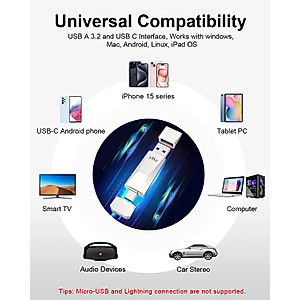 ySky 1TB USB 3.2 SSD Solid State Flash Drive,500MB/s High Speed USB C+ USB A 3.2 Gen2 USB Thumb Drive,2in1 USB C Drive Stick for USB-C iPad/Android Phone,Laptop,Mac,Tablet with Keychain Leather case