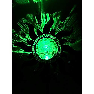Unido Box Solar Powered Metal Sunray Garden Stake with Color Changing LED Light and Mosaic Glass Crackle Ball