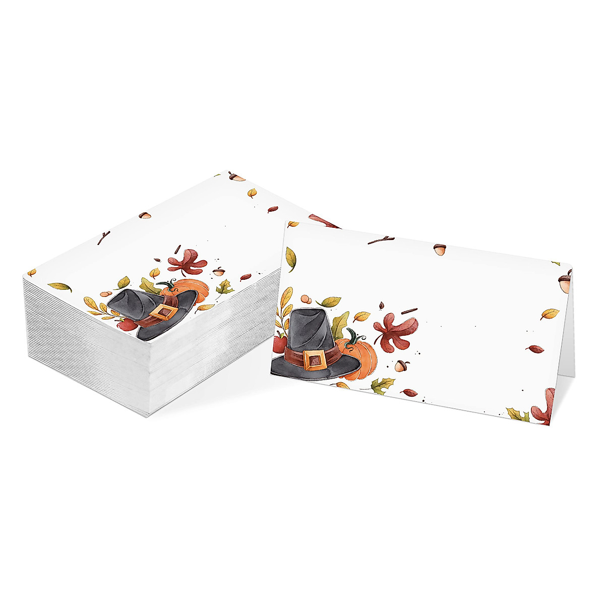 Table Place Card, Fall Thanksgiving Themed Tent Style Cards, Pack of 25 Half-Fold Reception Place Card with Top Hat and Pumpkin, Perfect for Thanksgiving Dinner, Party, Birthday, Wedding, Banquet A09
