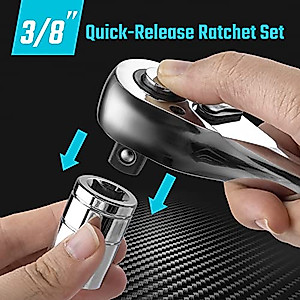 DURATECH 3/8-Inch Drive Ratchet, Quick-Release Ratchet Wrench, 72-Tooth, Reversible Switch, Full-Polished Chrome Plating, Alloy Steel