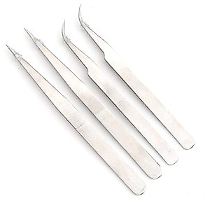 HEEPDD Tweezers, 4PCS Serger Tweezers with Serrated Tips Serrated Bent Tweezers Tips Stainless Steel Straight Tweezer Tip Curved Anti Static Tweezers Sewing Machine Accessory