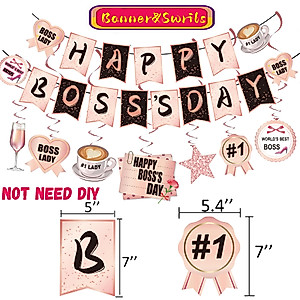 Happy Bos Day Decorations Women 40 PCS Bos Day Decorations For Office With Happy Bos's Day Banner Hanging Swirls Balloons Cake Topper Best Bos Ever Decorations Happy Bos Day Decor Rose Gold