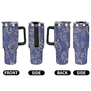 Romantic Flora Leaves Ornate Petals 40oz Water Bottle Double Wall Insulated Tumbler with Handle Leakproof Travel Mug Black-style