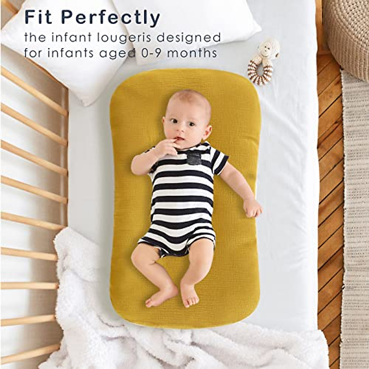 Muslin Baby Lounger Cover 4 Pcs, Soft Cotton Slipcover for Infant Padded Lounger Comfortable Lounger Pillow Case Newborn Floor Seat Cover for Babies Boys Girls (Pink & Gray & Blue & Ginger)