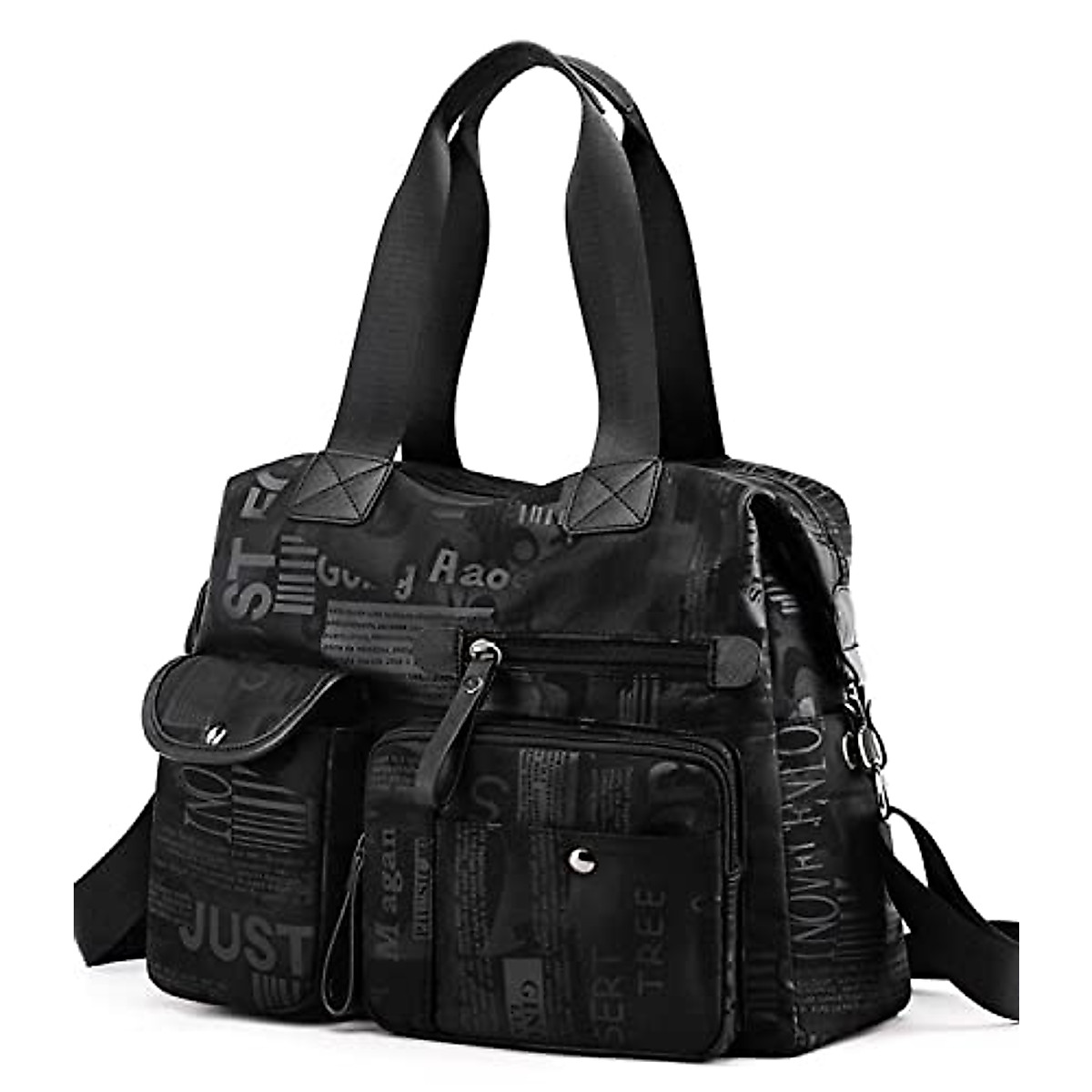 Nurse Tote Bag For Women Nylon Travel Crossbody Bag Shoulder Handbag with Multi Pockets Work Satchel (Nylon - Letter - Black)