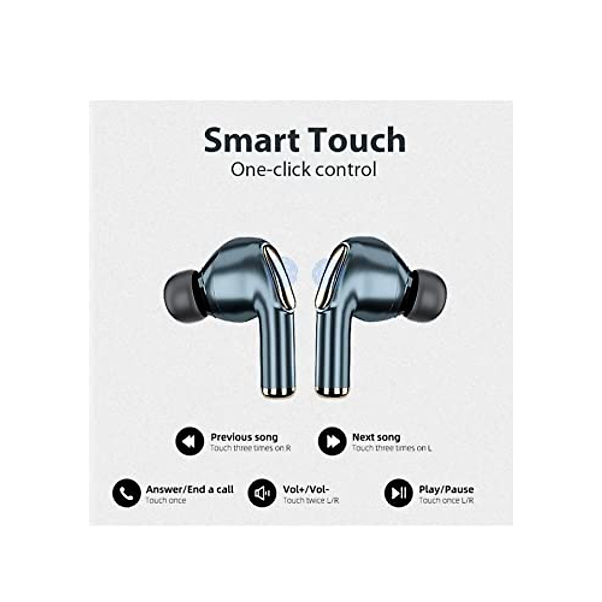 Wireless Bluetooth Earbuds Headphones in Ear with Mic.Touch Control LED Display (Black) High Sound Quality Wireless Earbud, Deep Bass Stereo Bluetooth Earbud with HD Mic(Blue) (AC697N)