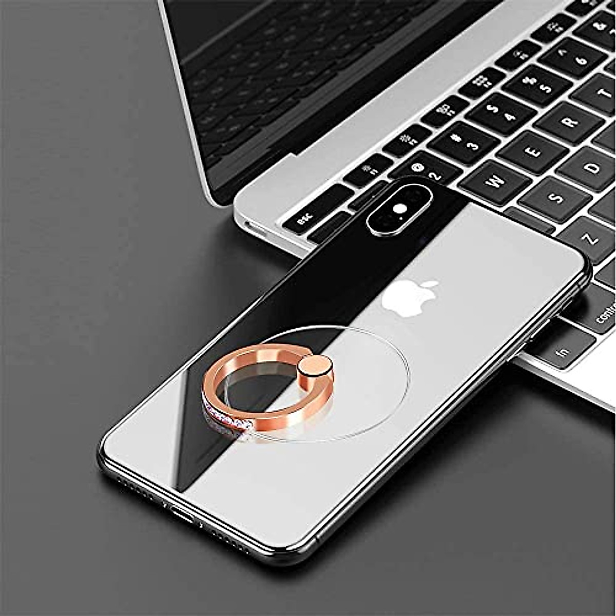 anzyzz Cell Phone Ring Holder Stand, Transparent Phone Ring Holder Finger Kickstand 360° Rotation Phone Ring Finger Grip Compatible with All Smartphones(Silver&Rose Gold Diamond)