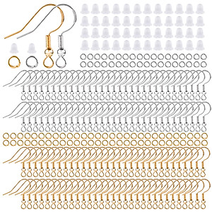 1200PCS 925 Sterling Silver Ear Wire Earrings Making Supplies Kit, Silver Hypoallergenic Earring Fish Hooks, Jump Rings Clear Silicone Earring Backs for DIY Jewelry Making (Silver and Gold)