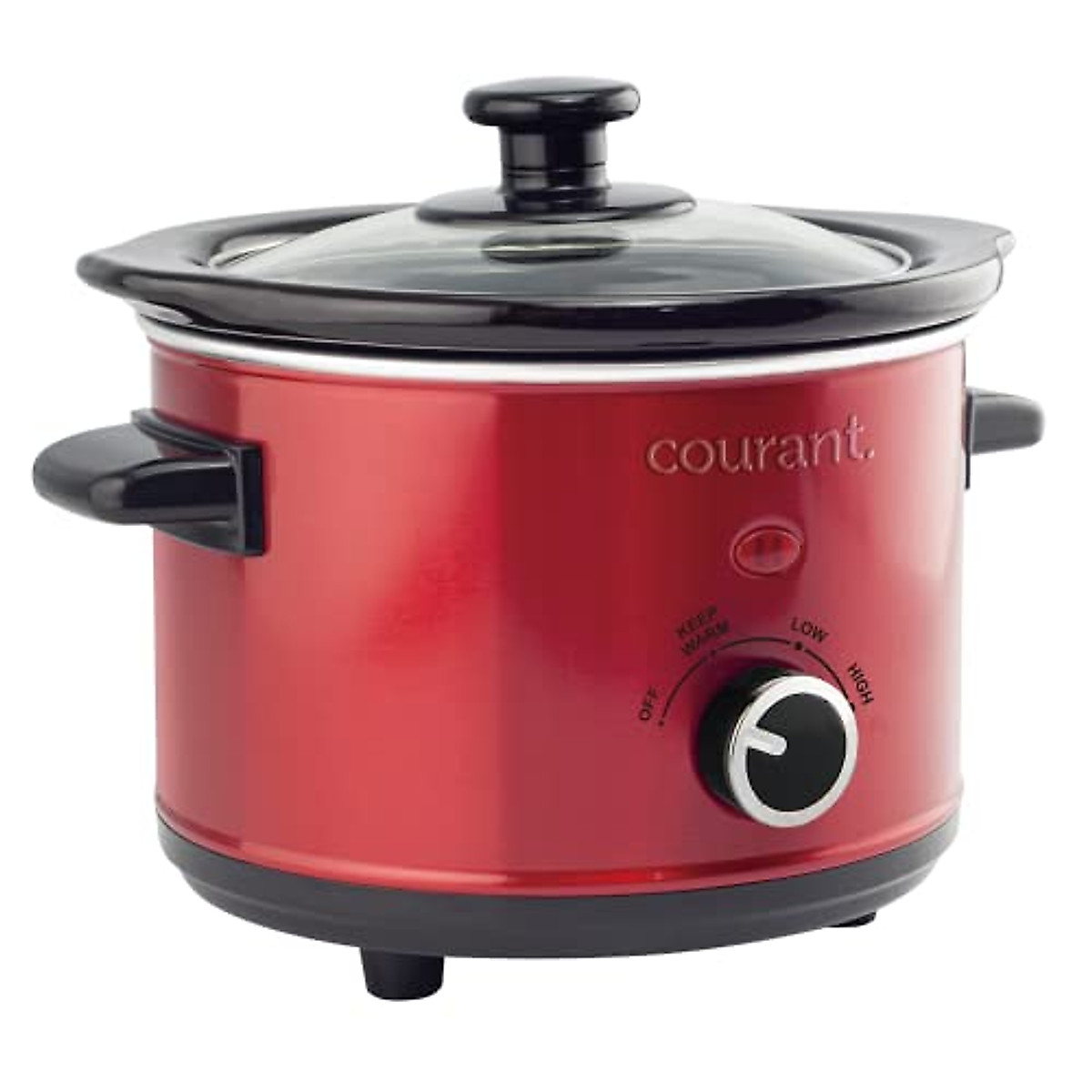 Courant Mini Slow Cooker Crock, with Easy Options 1.6 Quart Dishwasher Safe Pot, Red