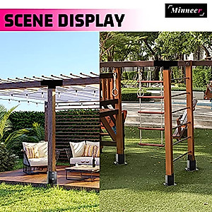 Minneer Pergola Bracket Kit 4” x4” (Real: 3.5”x3.5”), Contain 4-Way Right Angle Corner Brackets & Post Anchor Bases, for Wood Beams, Pergola, Gazebo(4 Set/ 8 Pack)