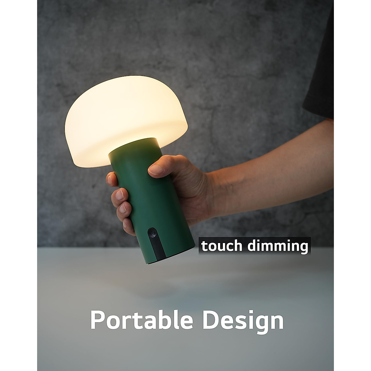 WEILAILUX Cordless Mushroom Table Lamp, Waterproof Shower Lamp, Battery Operated Table Lamp Rechargeable, Touch Dimmable Night Light for Bedroom/Patio/Camping/Dinning/Outdoor (Green)