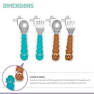 melii Toddler and Kid Feeding Spoon & Fork Set, Stainless Steel – Bulldog, Cat, Shark, Bear– BPA Free, Dishwasher safe (Bear & Shark 4pc)