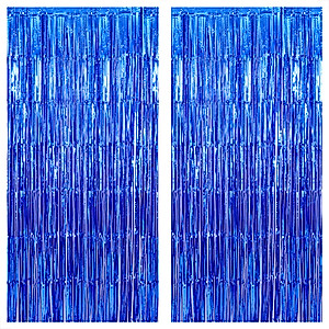 KatchOn, Xtralarge Blue Fringe Backdrop - 8x3.2 Feet, Pack of 2 | Blue Streamers Party Decorations | Blue Fringe Curtain for Ocean Decorations | Under The Sea Party Decorations, Blue Party Decorations