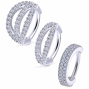 Ftovosyo 16G Conch Piercing Jewelry Surgical Steel Conch Hoop Earring Double Row Diamonds Helix Piercing Jewelry Conch Earrings for Women Lip Labret Rings Hoop Silver-tone