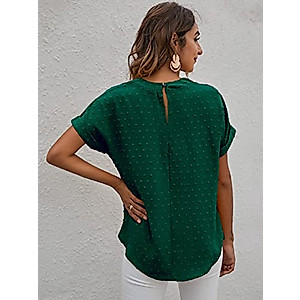 Milumia Women's Casual Swiss Dots Chiffon Ruffle Front Short Sleeve Work Office Blouse Top Green Large