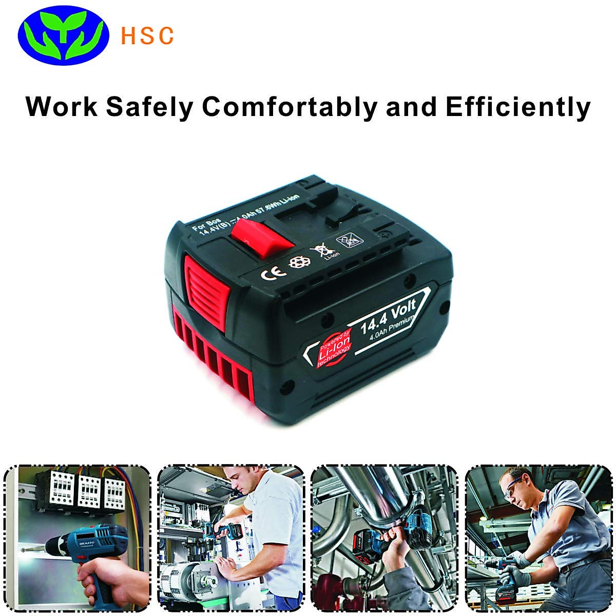 4000mAh 18650 Battery Pack BOS14.4B Li-ion Battery 14.4V Replacement for Bosch BAT607 BAT607G BAT614 BAT614G Battery Pack 14.4V
